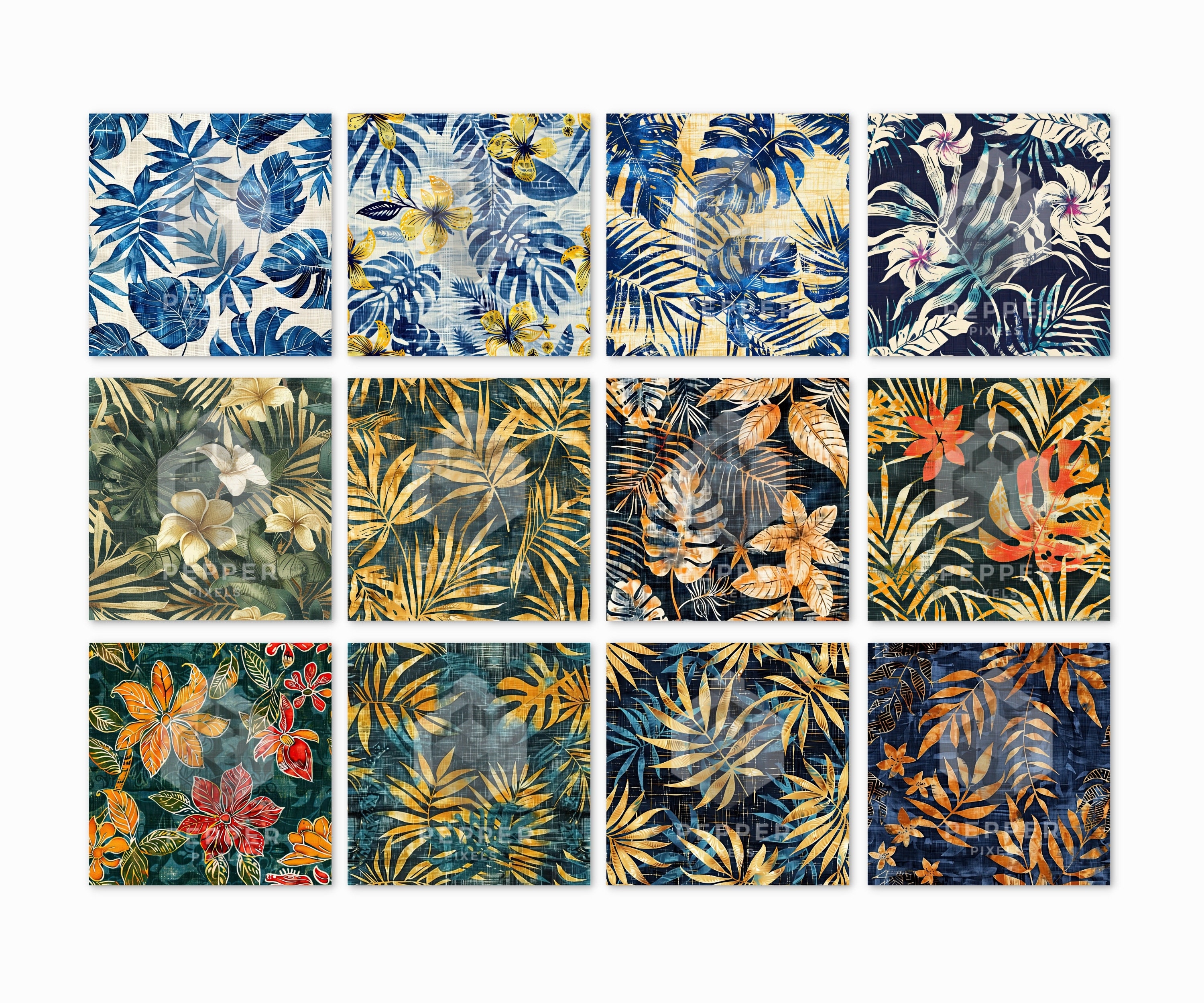 12 Tropical Batik, Seamless Patterns, 12x12, 3D Photo Realistic ...
