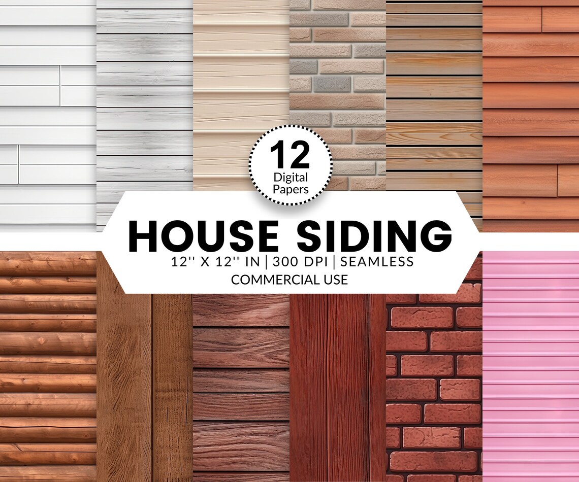 12 House Siding Digital Papers, Seamless Patterns, 12x12, Realistic ...