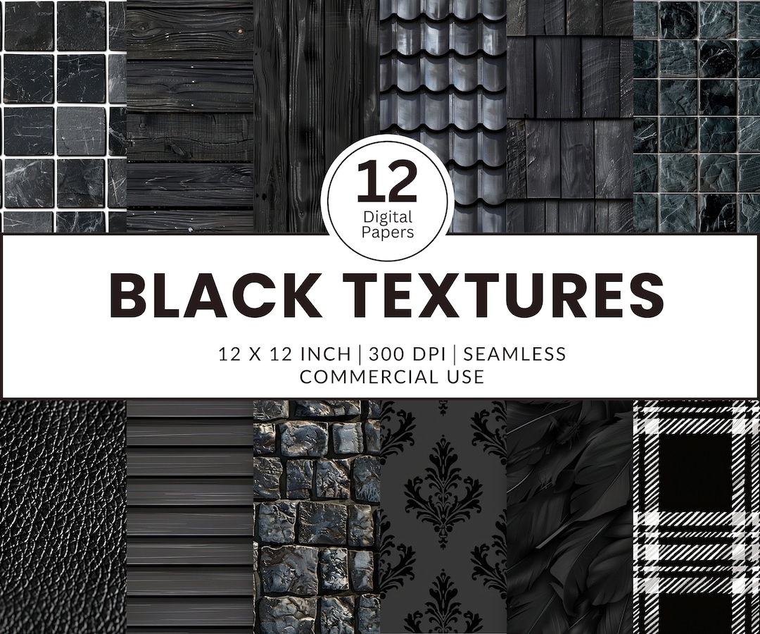 12 Black Textures Digital Papers, Seamless Patterns, 12x12, Realistic ...