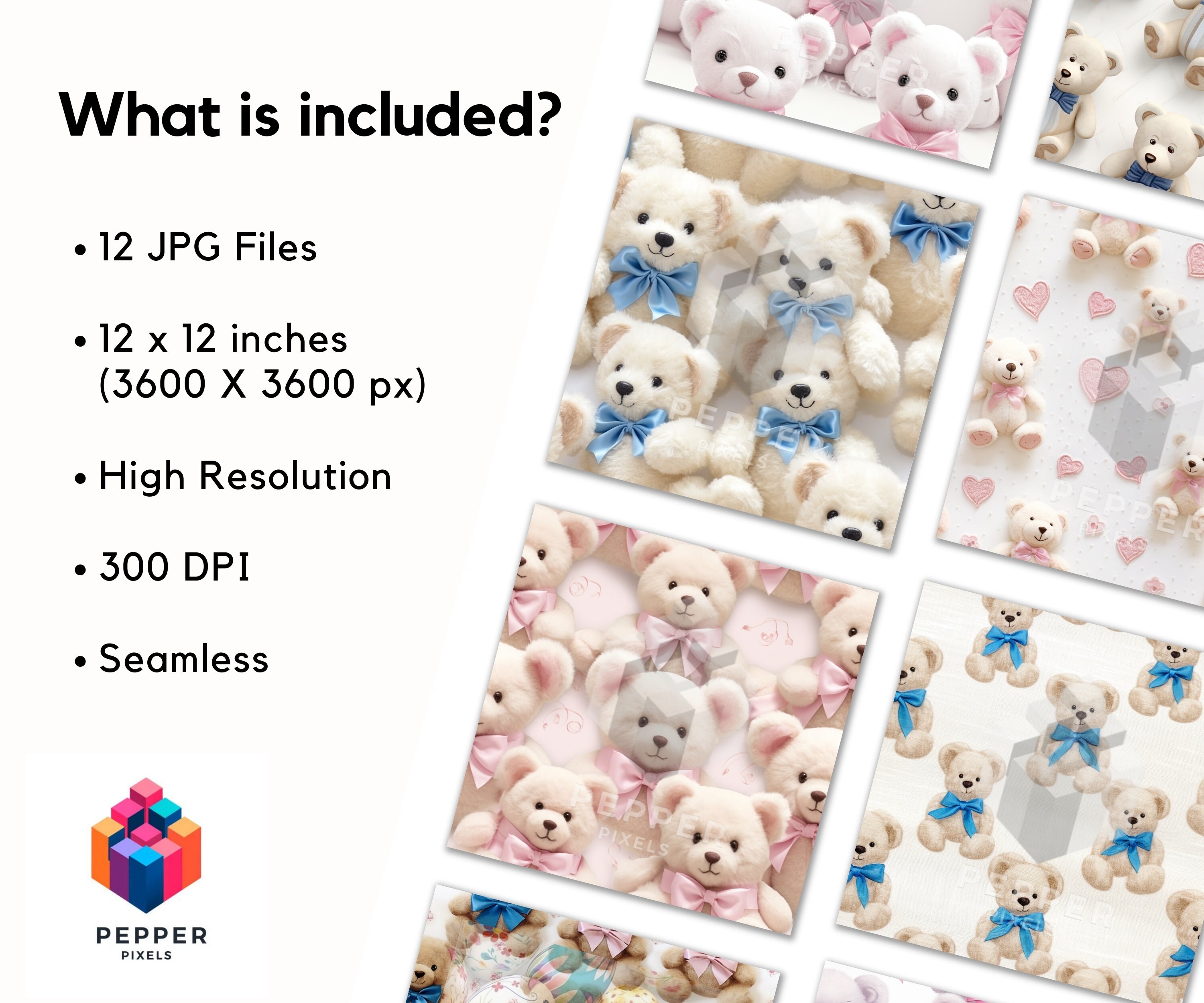 12 Baby Bears Digital Papers, Seamless Patterns, 12x12, Realistic 3D ...