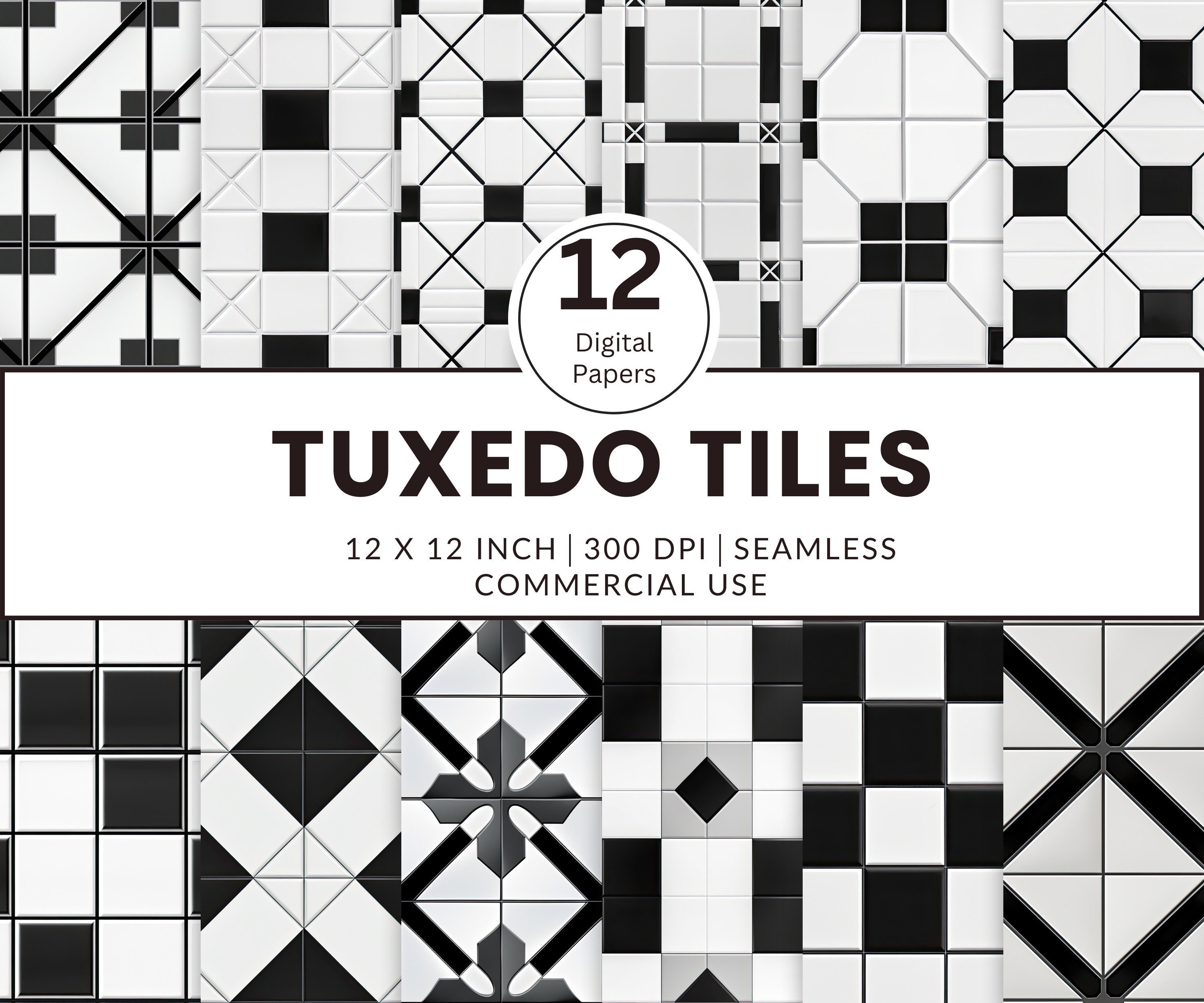 12 Tuxedo Tiles, Seamless Patterns, 12x12, Photo Realistic Textures of ...