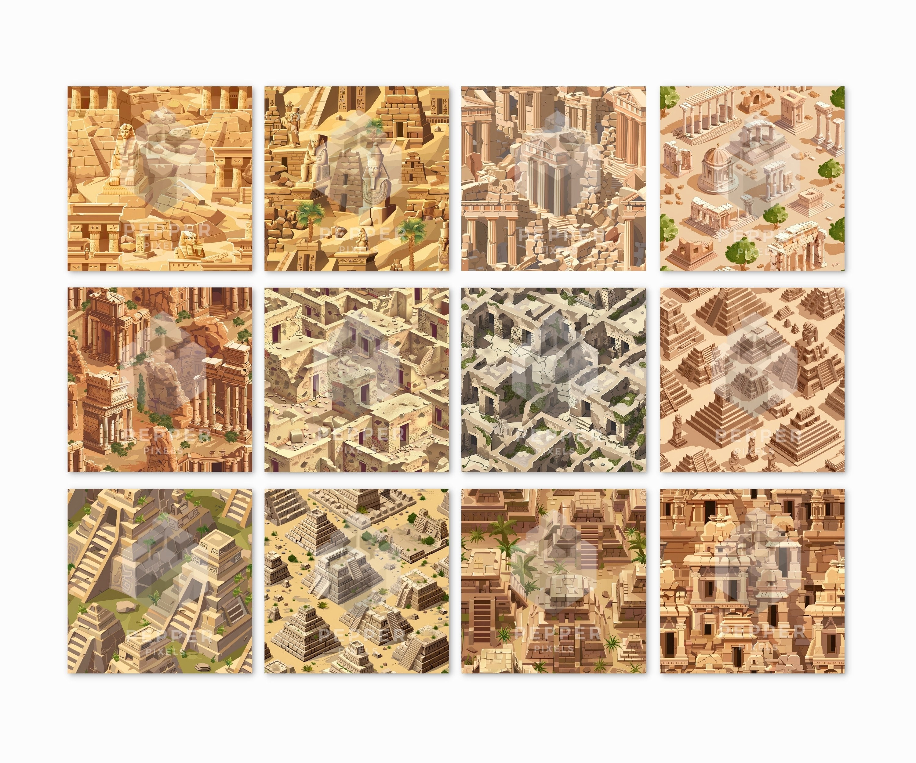 12 Ancient Ruins Digital Papers, Seamless Patterns, 12x12 ...