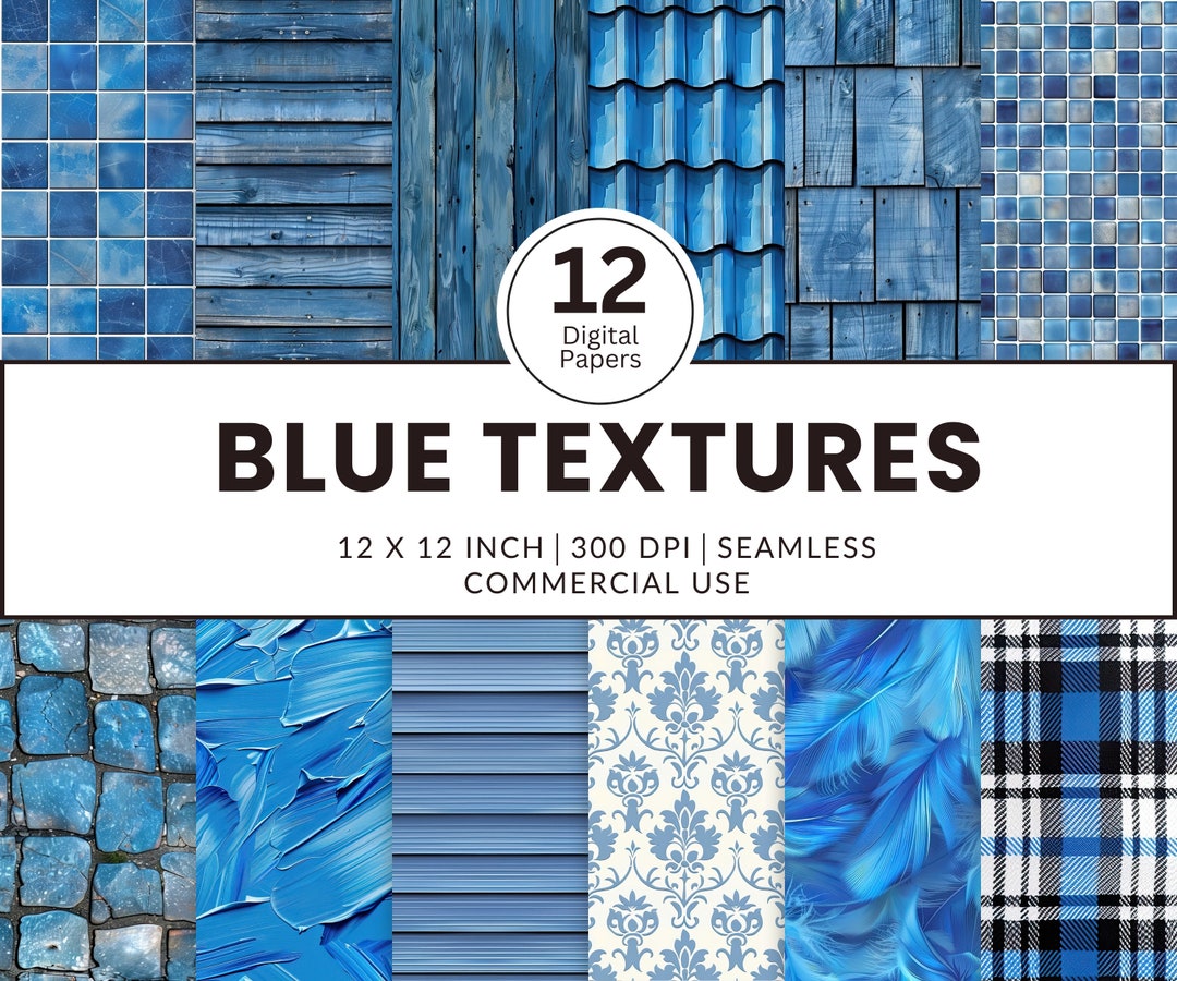 12 Blue Textures Digital Papers, Seamless Patterns, 12x12, Realistic ...