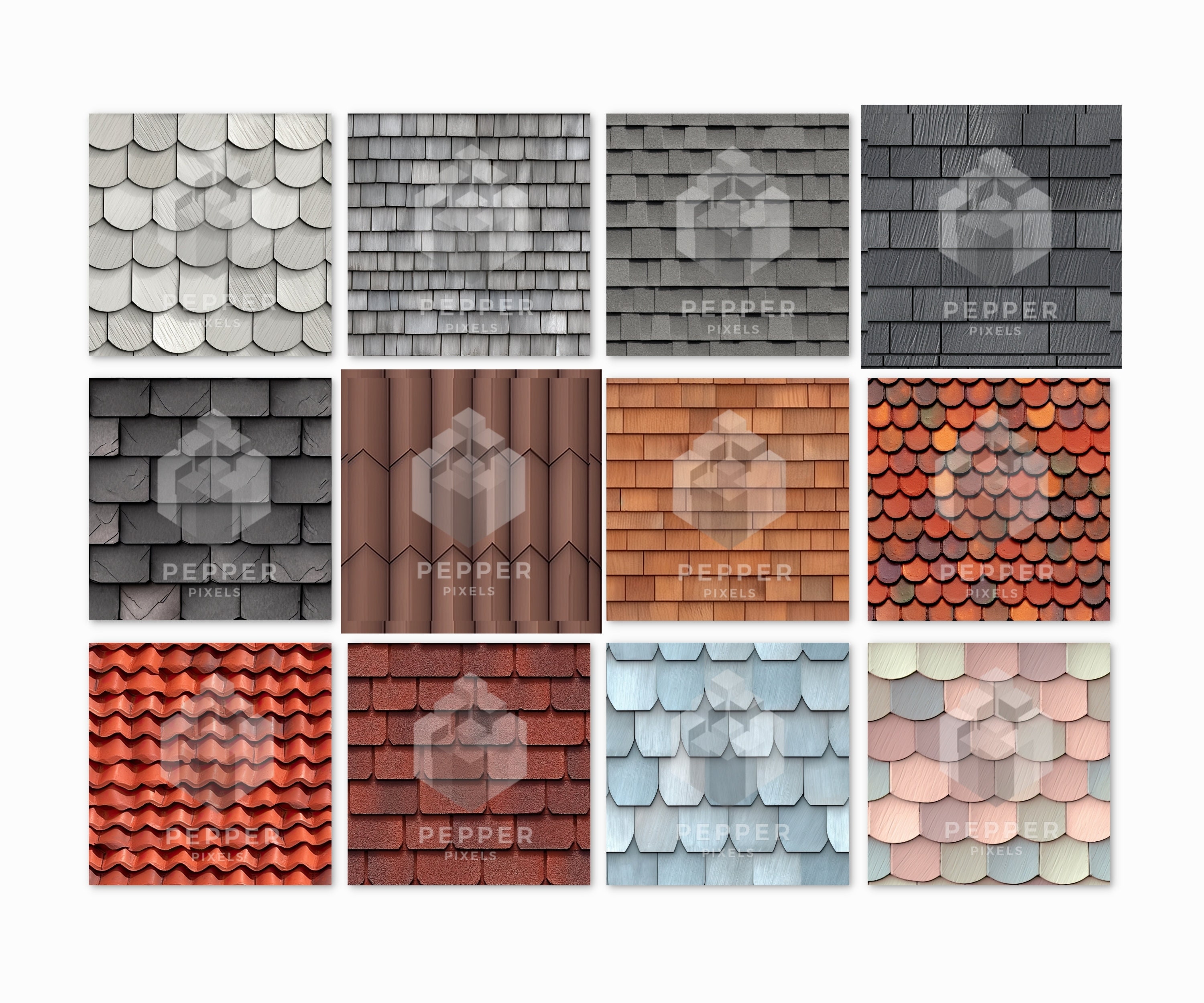 12 Roof Textures Digital Papers, Seamless Patterns, 12x12, Realistic ...
