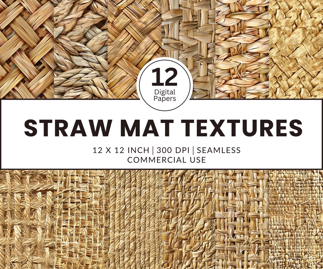 12 Straw Mat Textures Digital Papers, Seamless Patterns, 12x12 ...