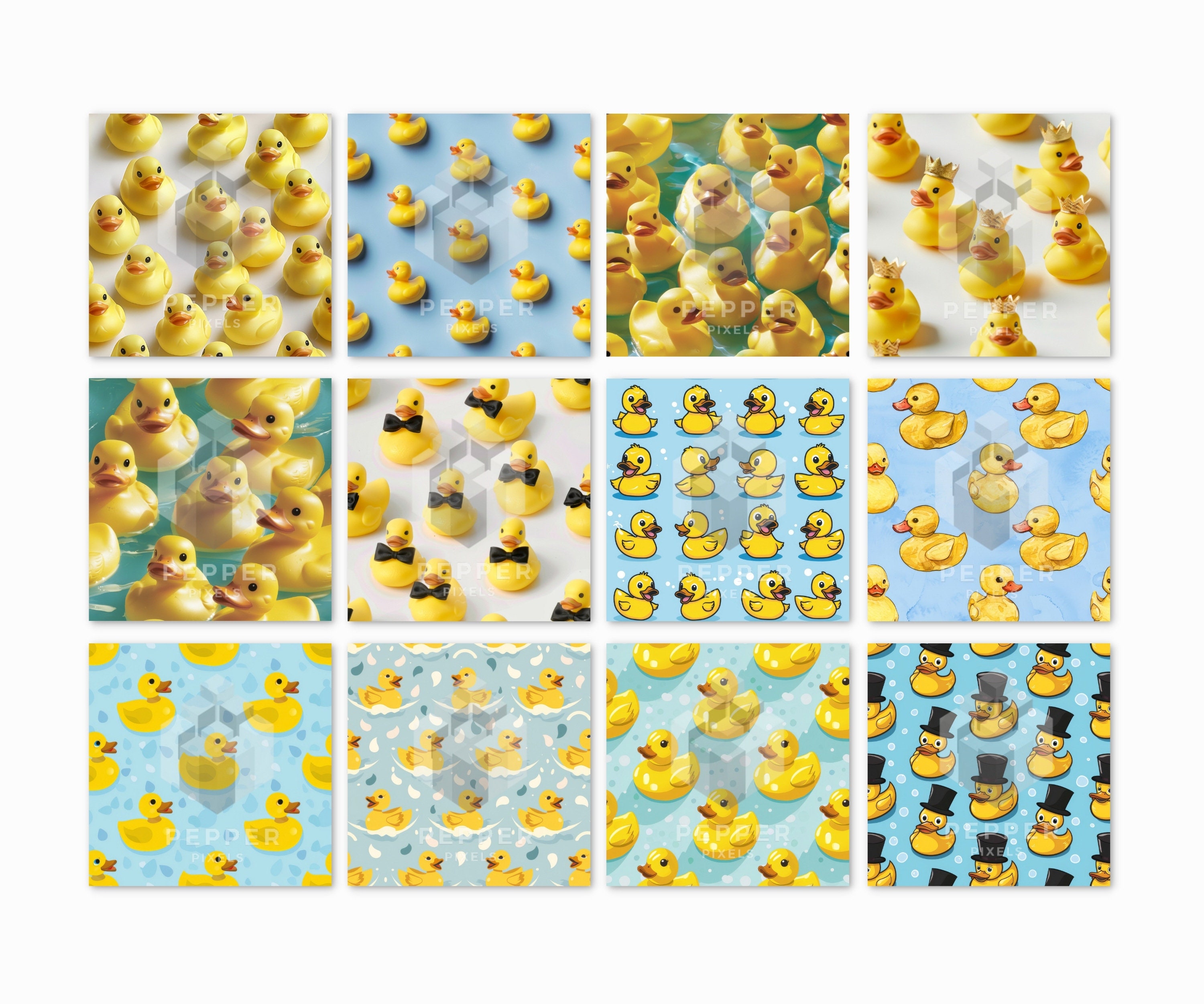 12 Rubber Duckies Digital Papers, Seamless Patterns, 12x12, Realistic ...