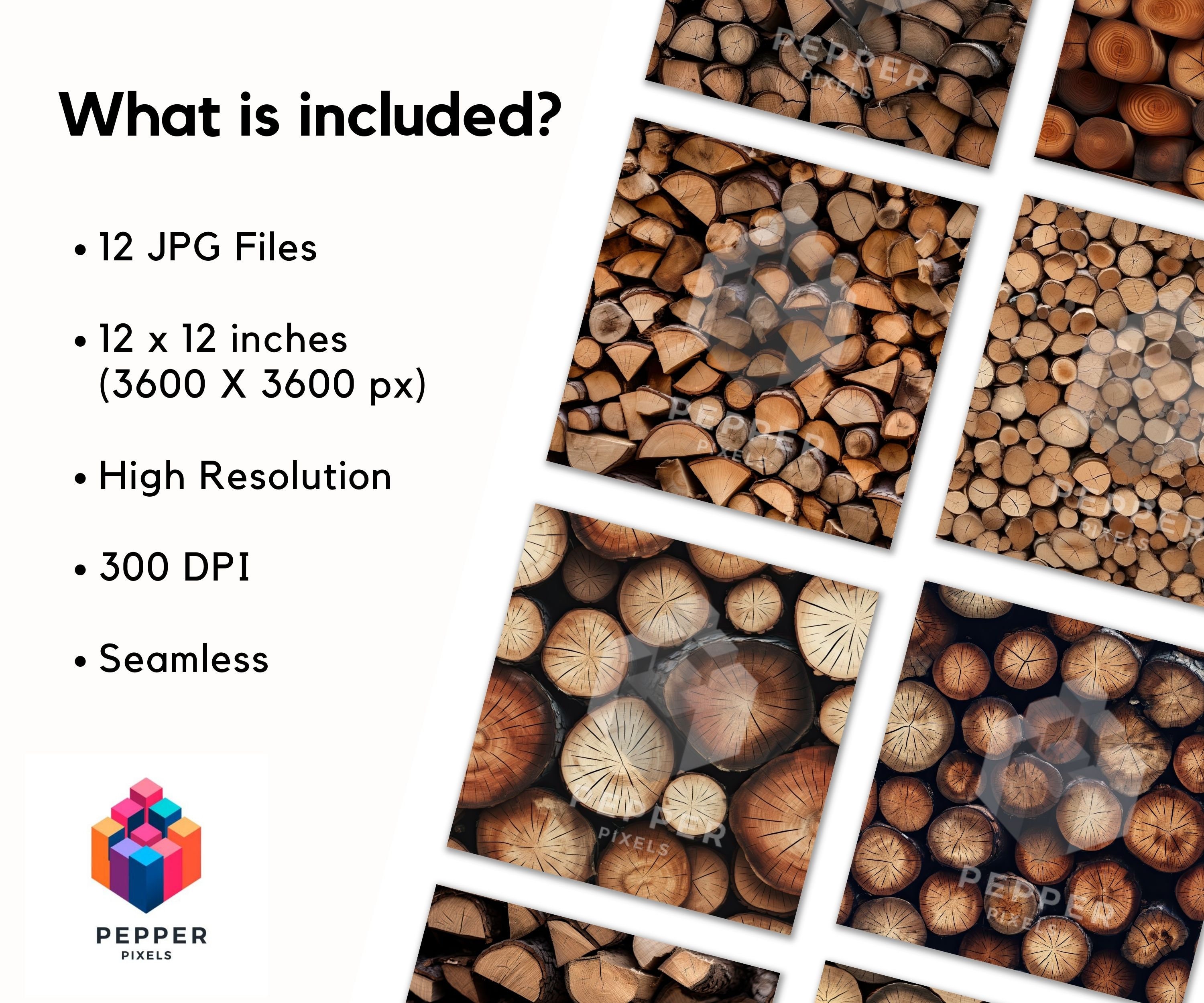 12 Log Piles Digital Papers, Seamless Patterns, 12x12, Realistic 3D ...