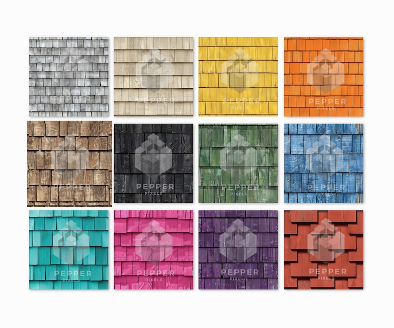 12 Wood Shingles 1 Digital Papers, Seamless Patterns, 12x12, Realistic Images Wooden Roofing ...