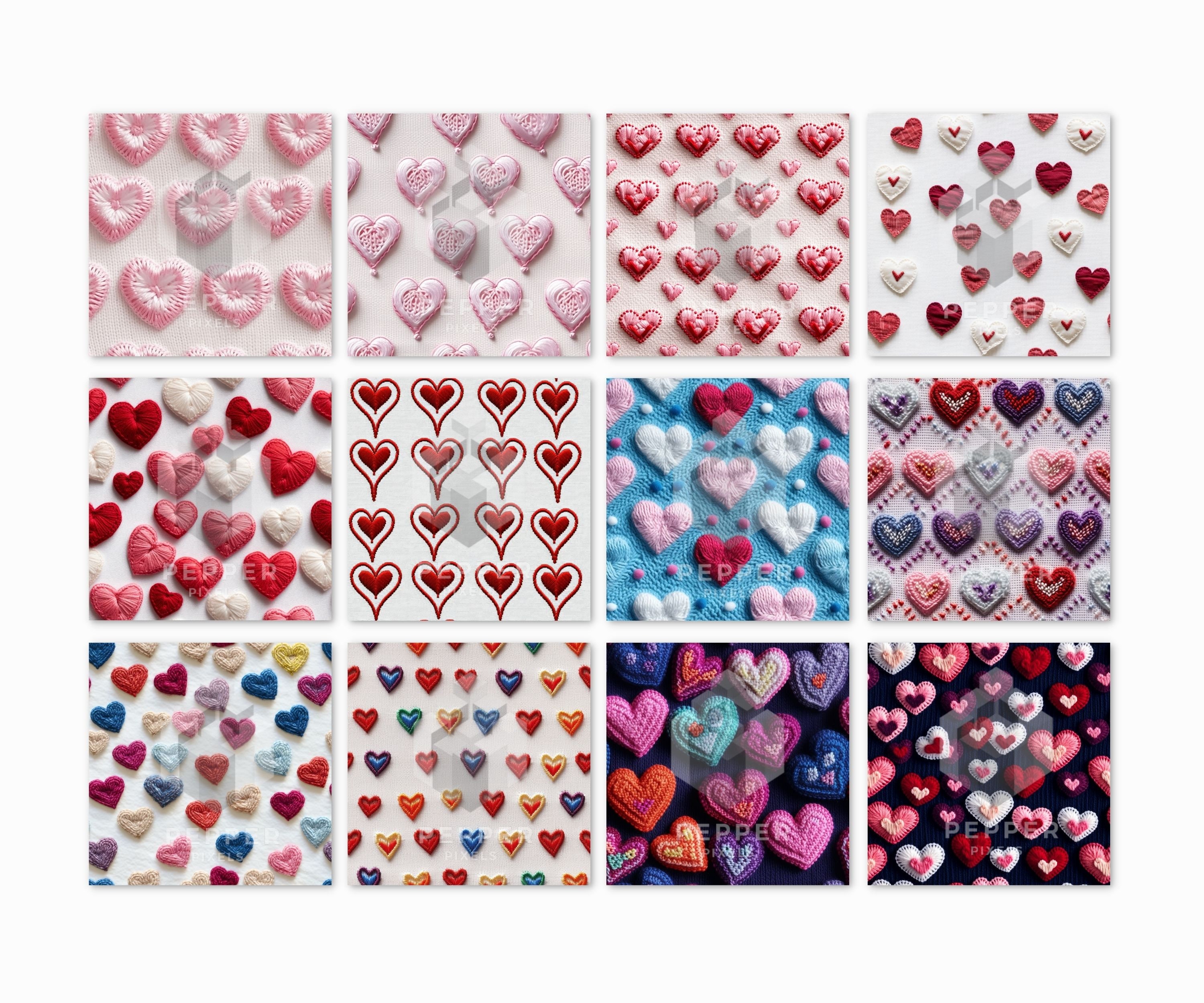 12 Sweetheart Stitches Digital Papers, Seamless Patterns, 12x12 ...