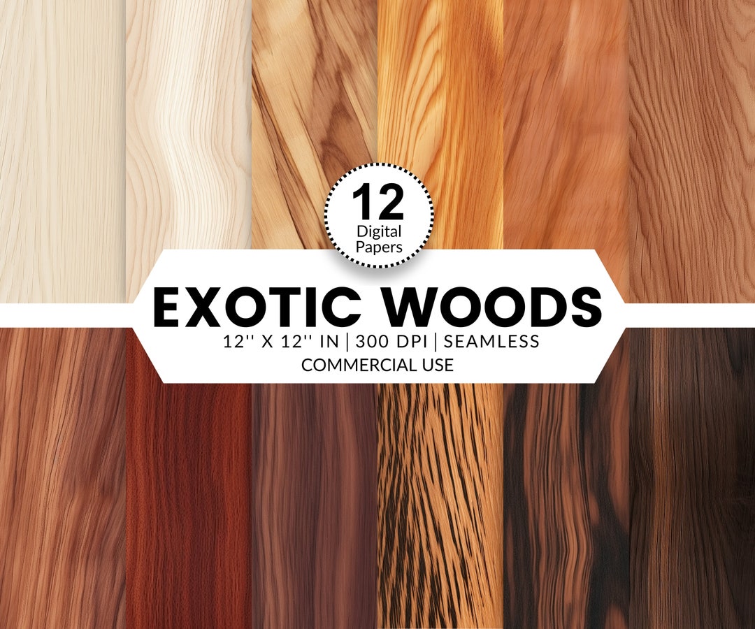 12 Exotic Woods Digital Papers, Seamless Patterns, 12x12, Realistic ...
