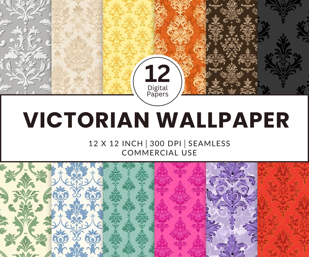 12 Victorian Wallpaper Digital Papers, Seamless Patterns, 12x12 ...