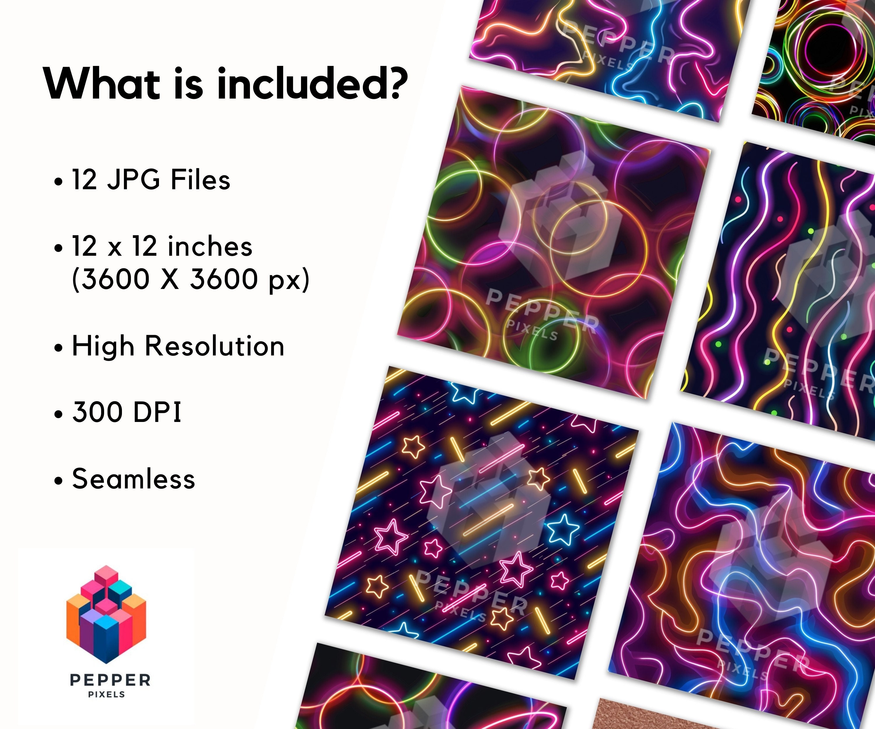 12 Crazy Neon Digital Papers, Seamless Patterns, 12x12, Fun Random ...