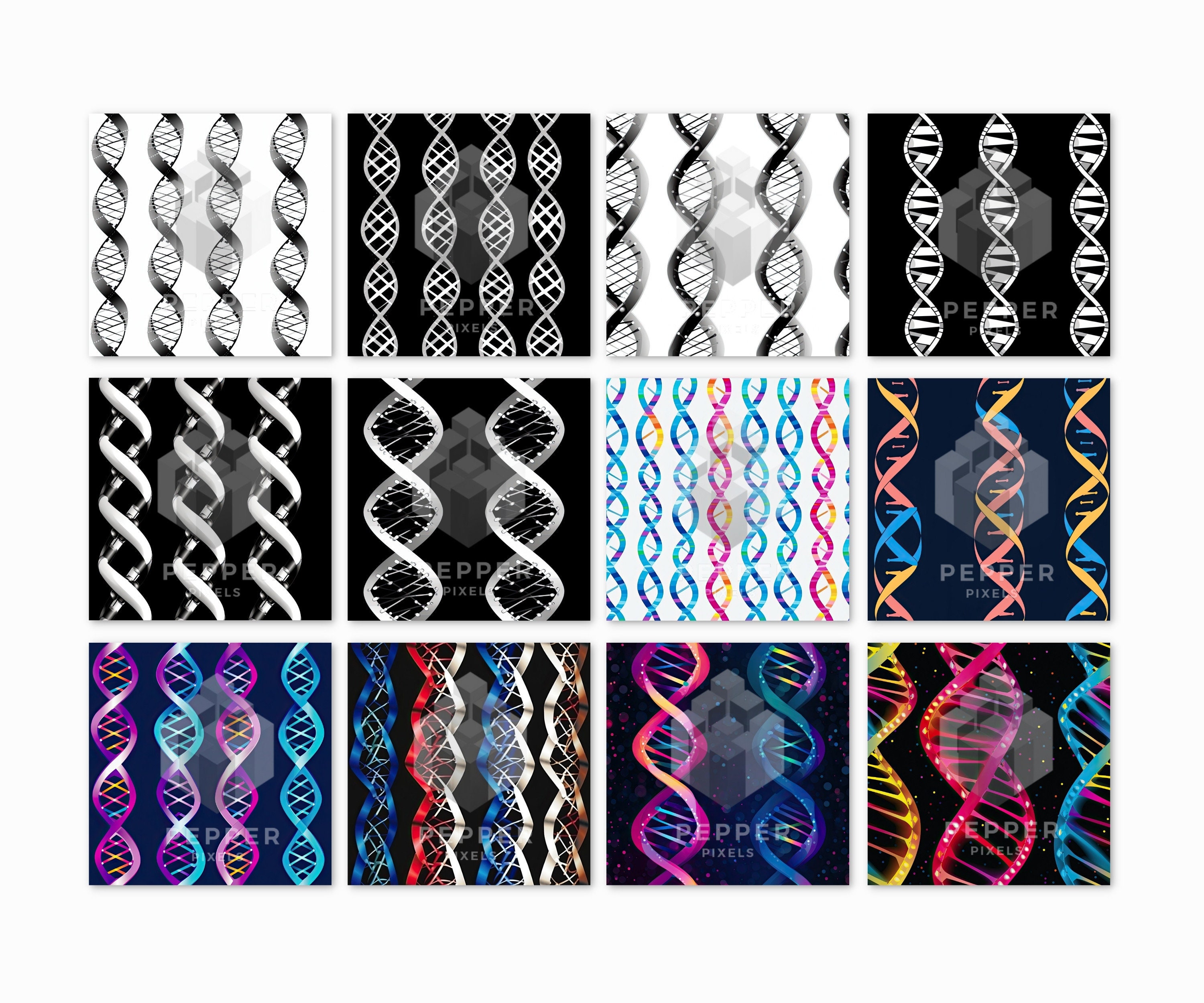 12 Double Helix Digital Papers, Seamless Patterns, 12x12, Images of DNA ...
