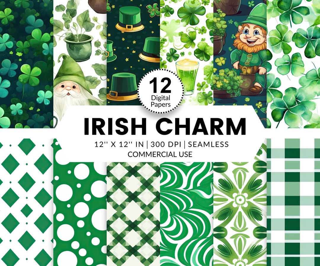12 Irish Charm Digital Papers, Seamless Patterns, 12x12, St Patricks ...