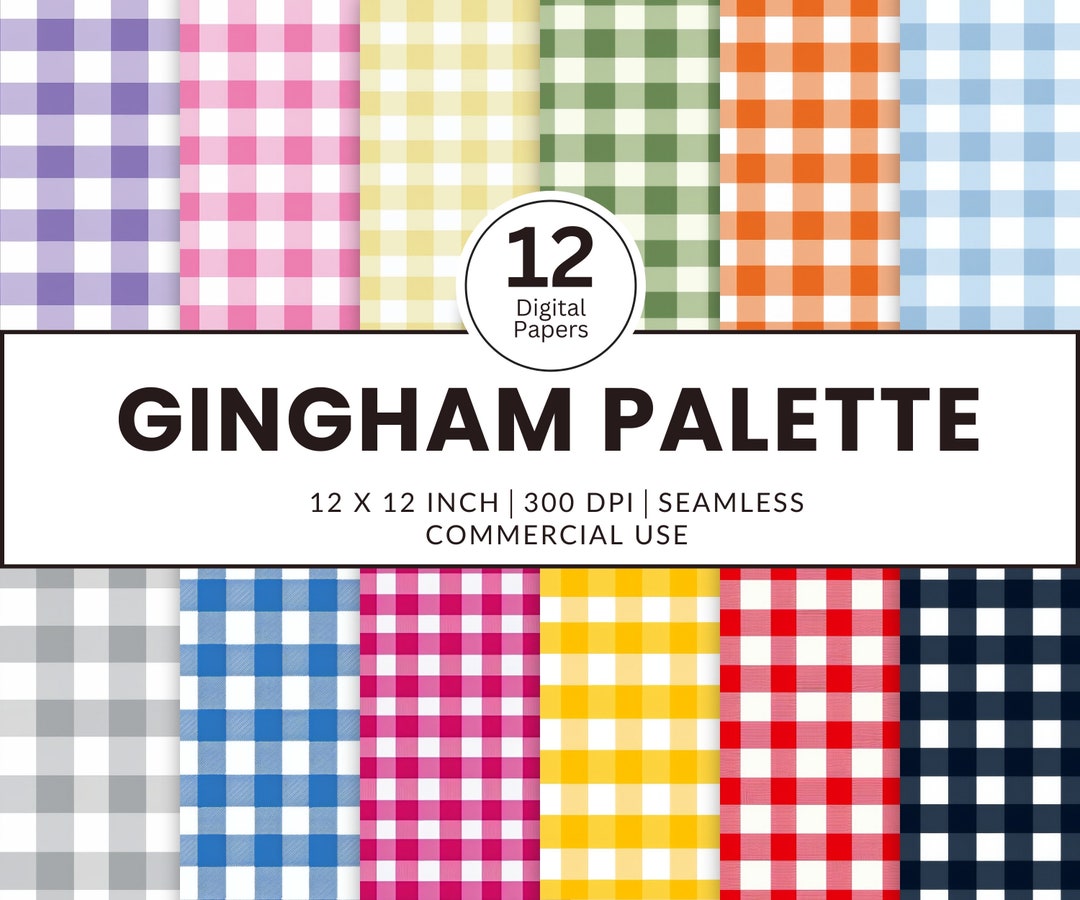 12 Gingham Palette Digital Papers, Seamless Patterns, 12x12, Gingham ...