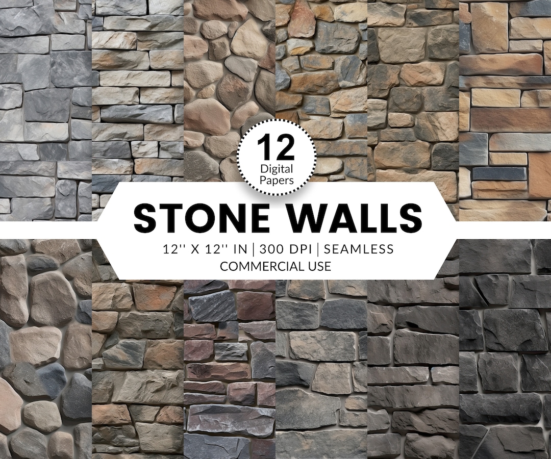 12 Stone Walls Digital Papers, Seamless Patterns, 12x12, Patterns of ...