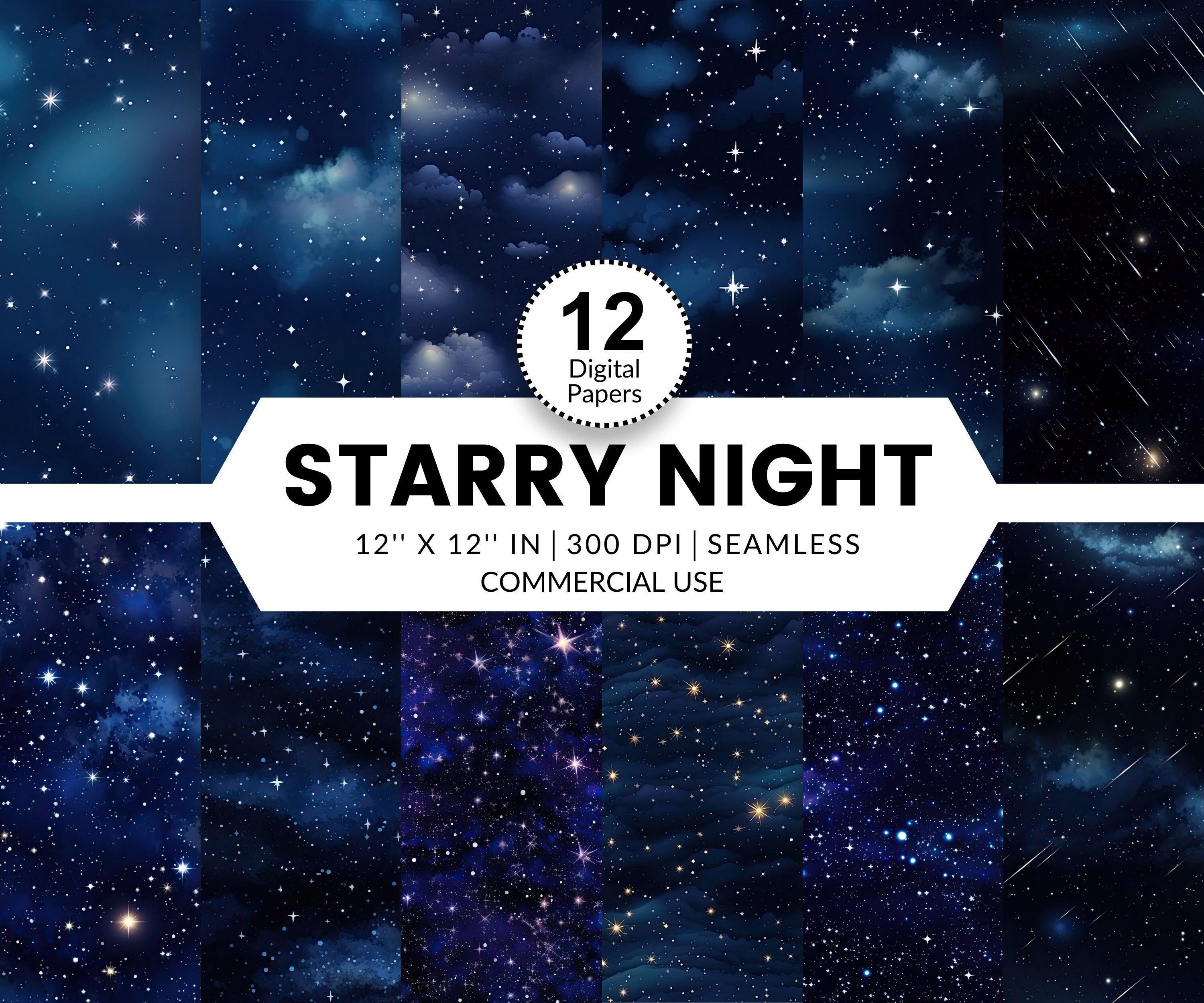 12 Starry Night Digital Papers, Seamless Patterns, 12x12, Realistic ...
