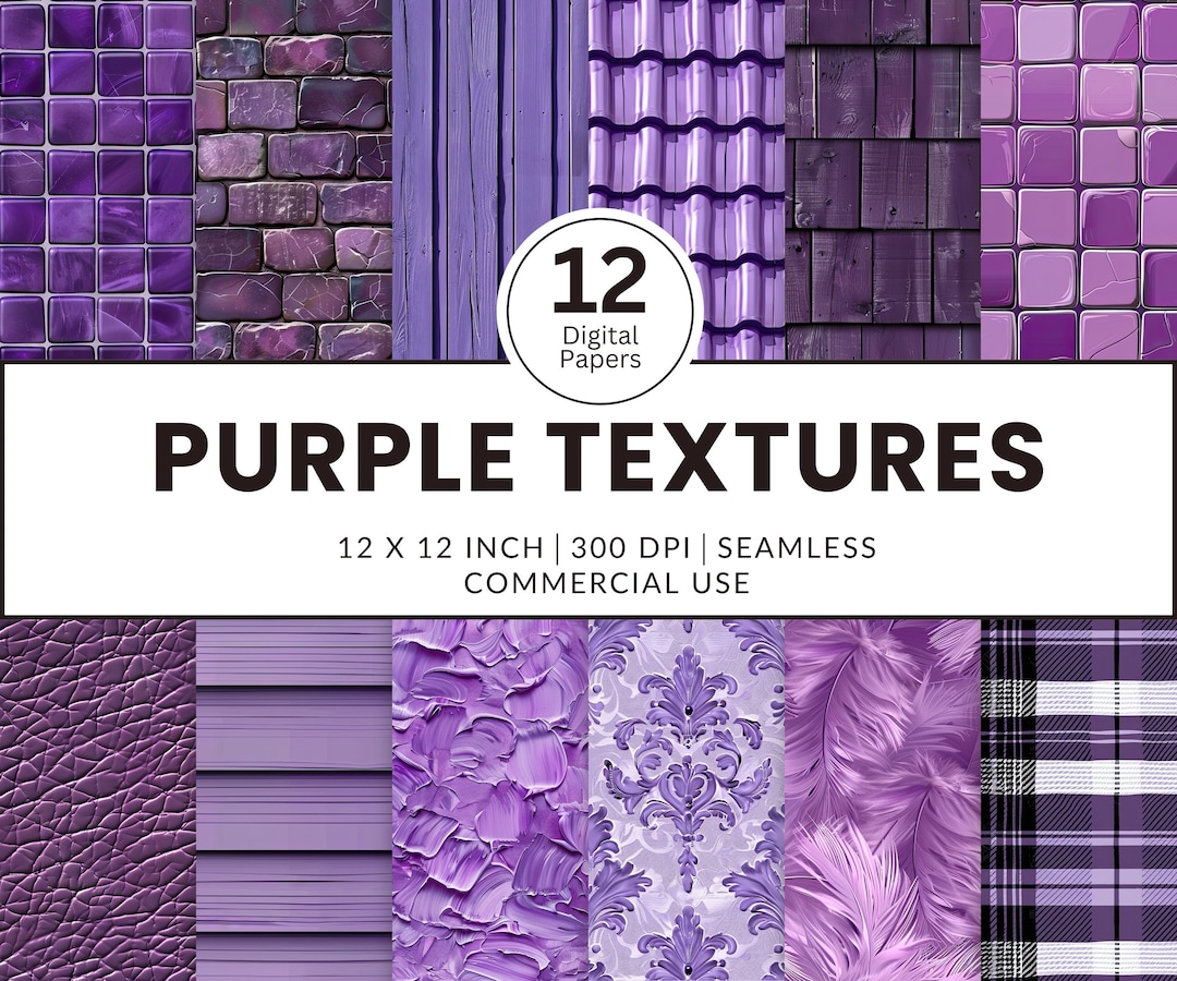 12 Purple Textures Digital Papers, Seamless Patterns, 12x12, Realistic ...