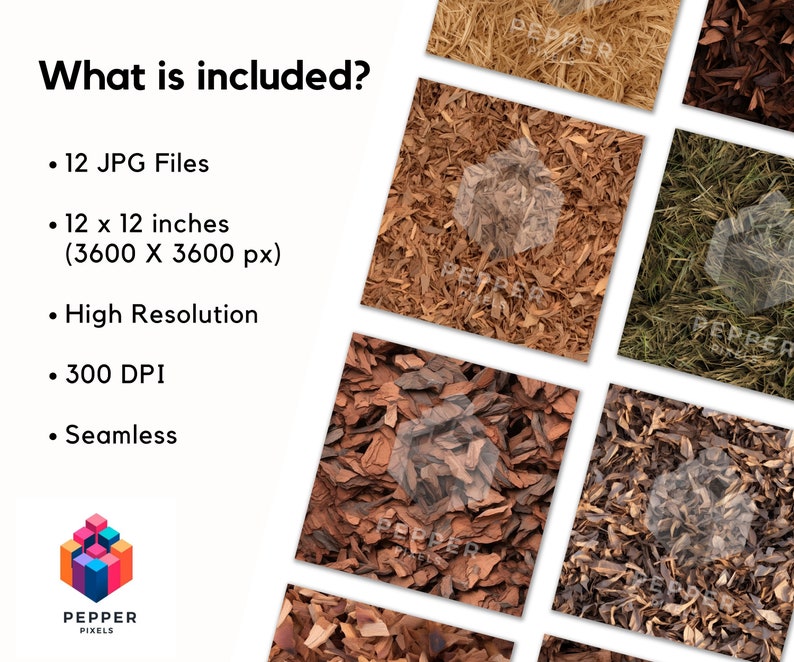 12 Mulch Medley Digital Papers, Seamless Patterns, 12x12, Realistic 3D ...