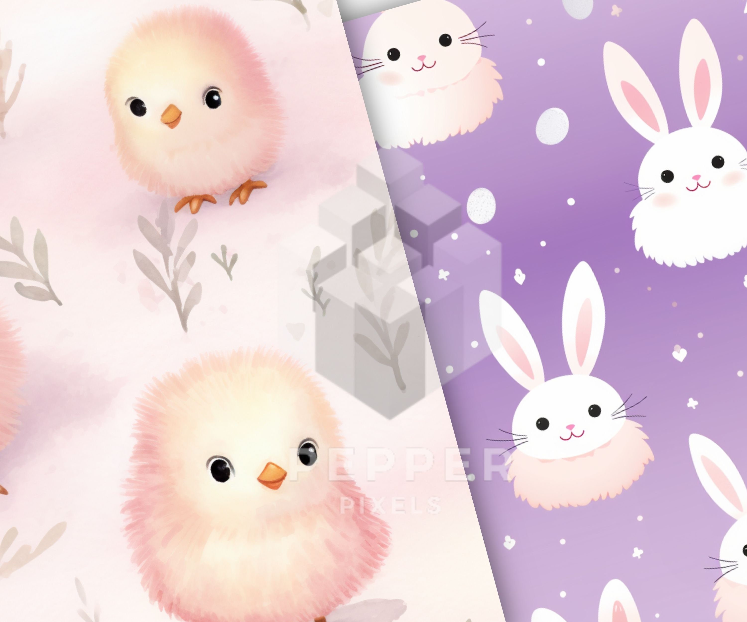 12 Easter Cuties Digital Papers, Seamless Patterns, 12x12, Watercolor ...