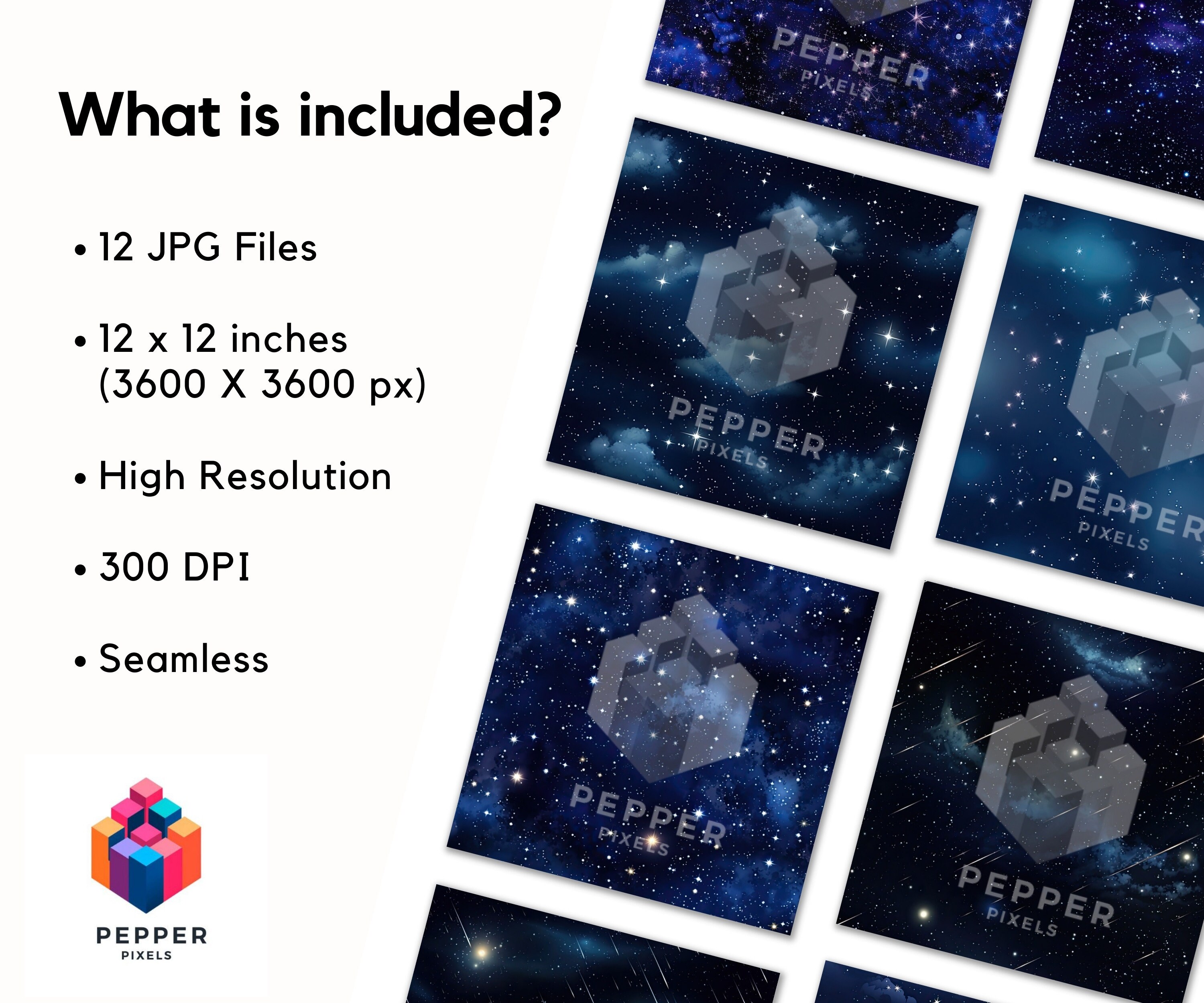 12 Starry Night Digital Papers, Seamless Patterns, 12x12, Realistic ...