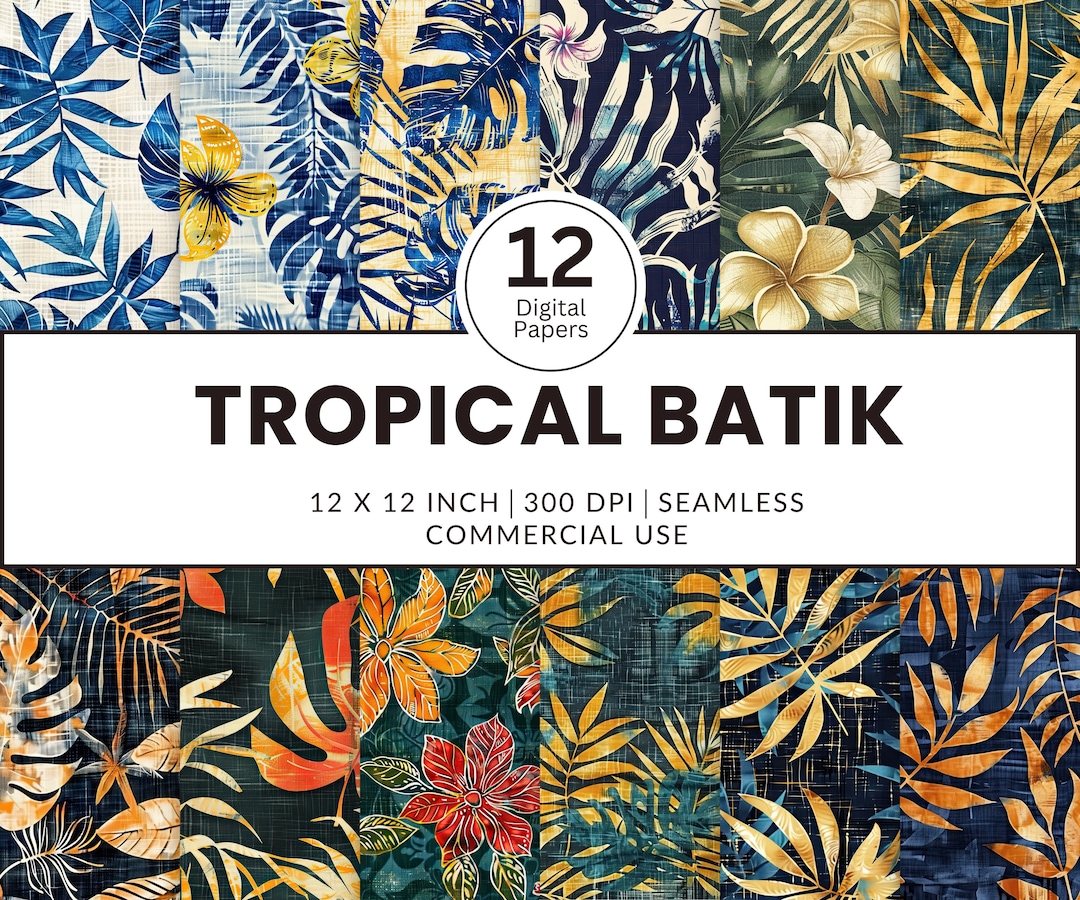 12 Tropical Batik, Seamless Patterns, 12x12, 3D Photo Realistic ...