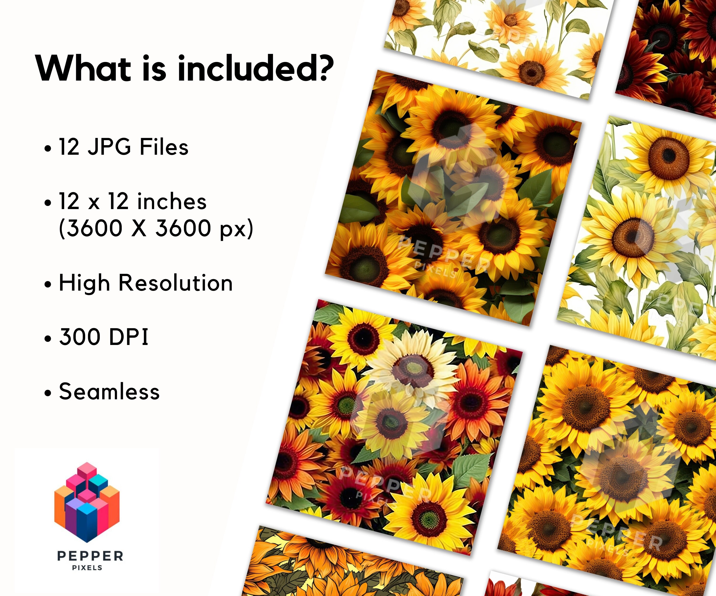 12 Golden Blooms Digital Papers, Seamless Patterns, 12x12, Realistic ...