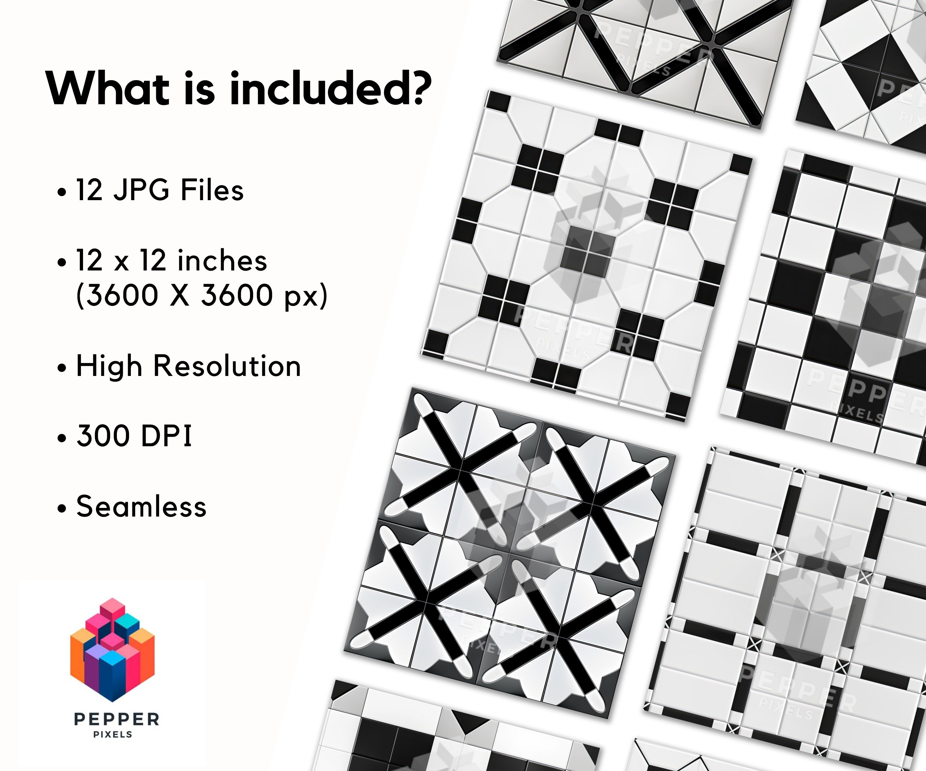 12 Tuxedo Tiles, Seamless Patterns, 12x12, Photo Realistic Textures of ...