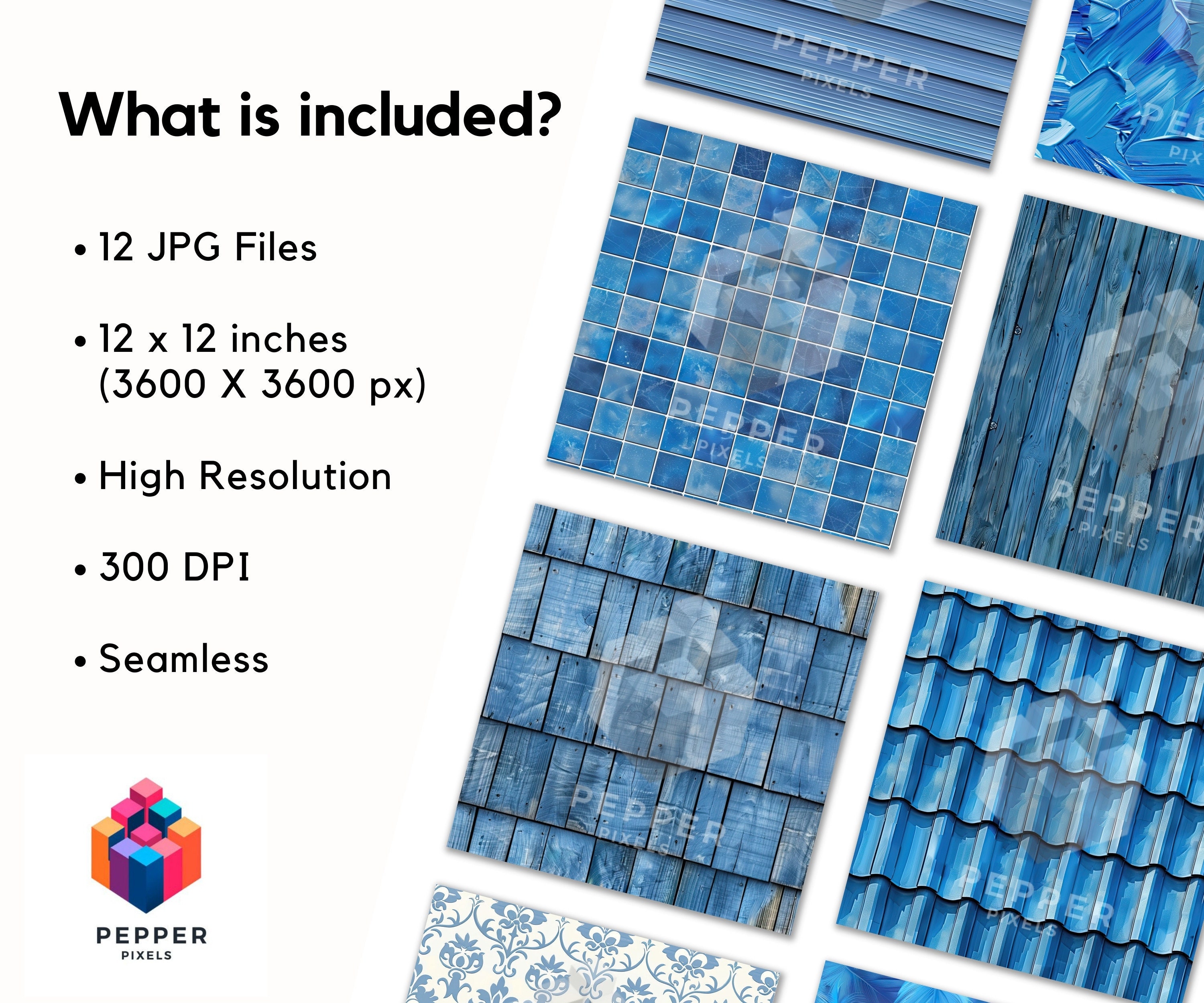 12 Blue Textures Digital Papers, Seamless Patterns, 12x12, Realistic Images Roof Siding Wood ...