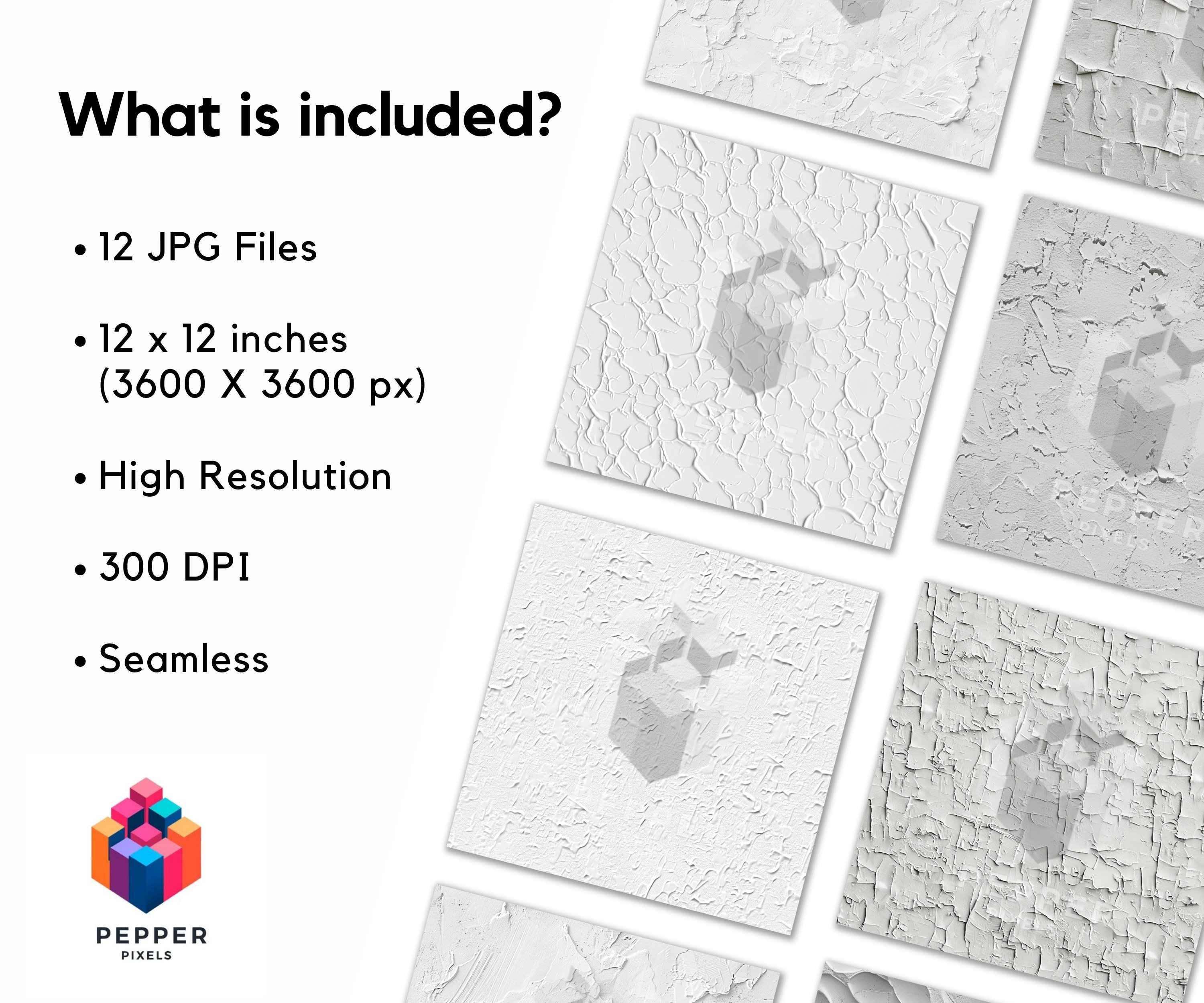 12 White Stucco, Seamless Patterns, 12x12, 3D Photo Realistic Textures ...