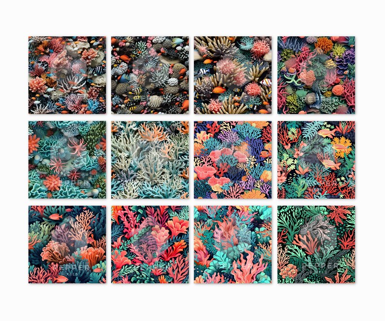 12 Ocean Gardens Digital Papers, Seamless Patterns, 12x12, Images of ...