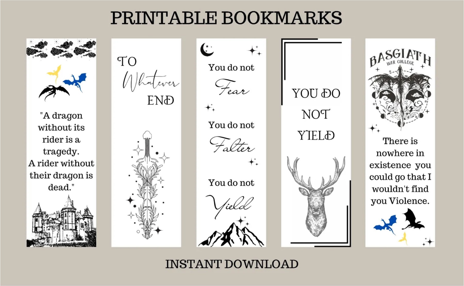 Fantasy Bookmarks DIGITAL- Set 1 - Etsy