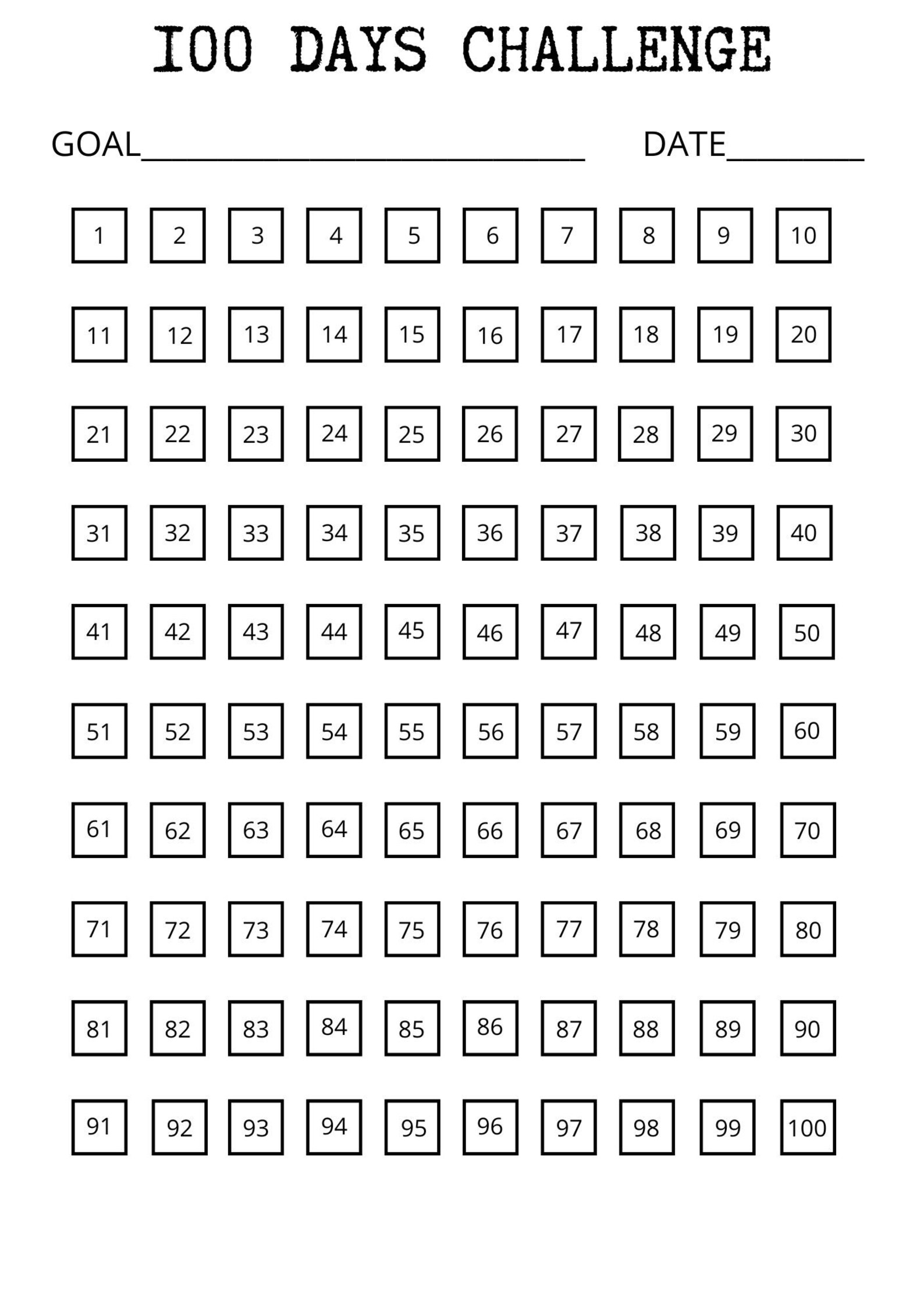 100 Days Challenge, 100 Days Checklist, Printable, Edit in Canva - Etsy