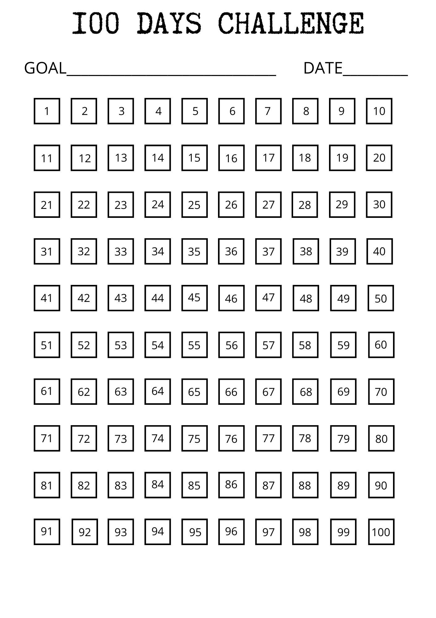 100 Days Challenge, 100 Days Checklist, Printable, Edit in Canva - Etsy