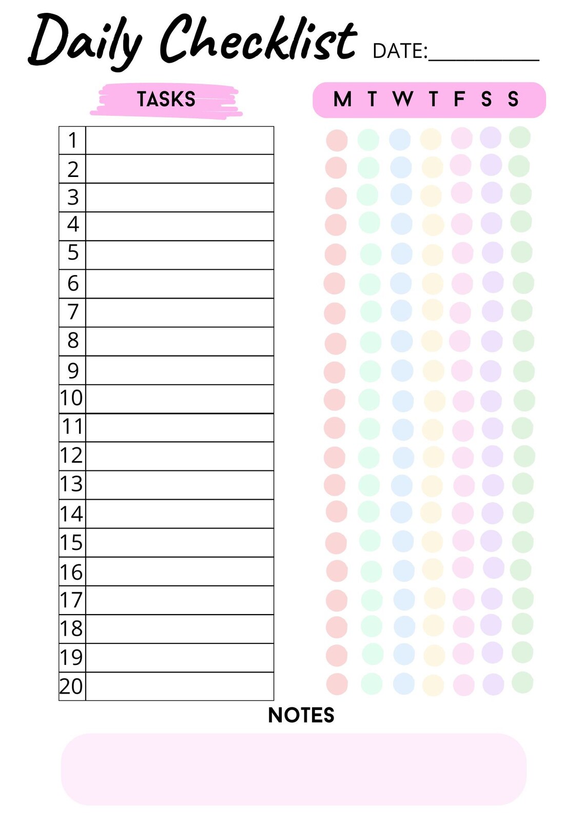 Editable Daily Checklist, Daily Task Planner Template, Editable in ...