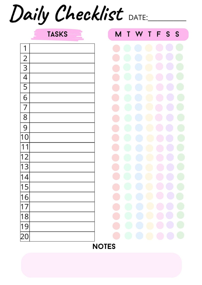 Editable Daily Checklist, Daily Task Planner Template, Editable in ...