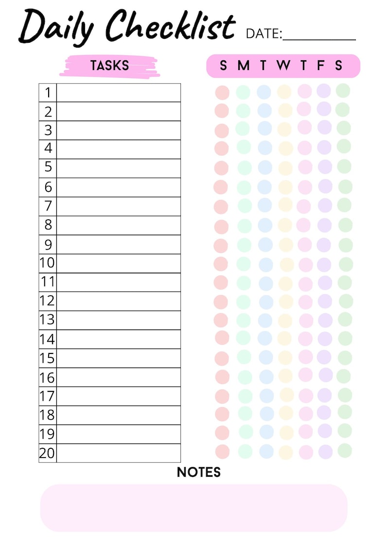 Editable Daily Checklist, Daily Task Planner Template, Editable in ...