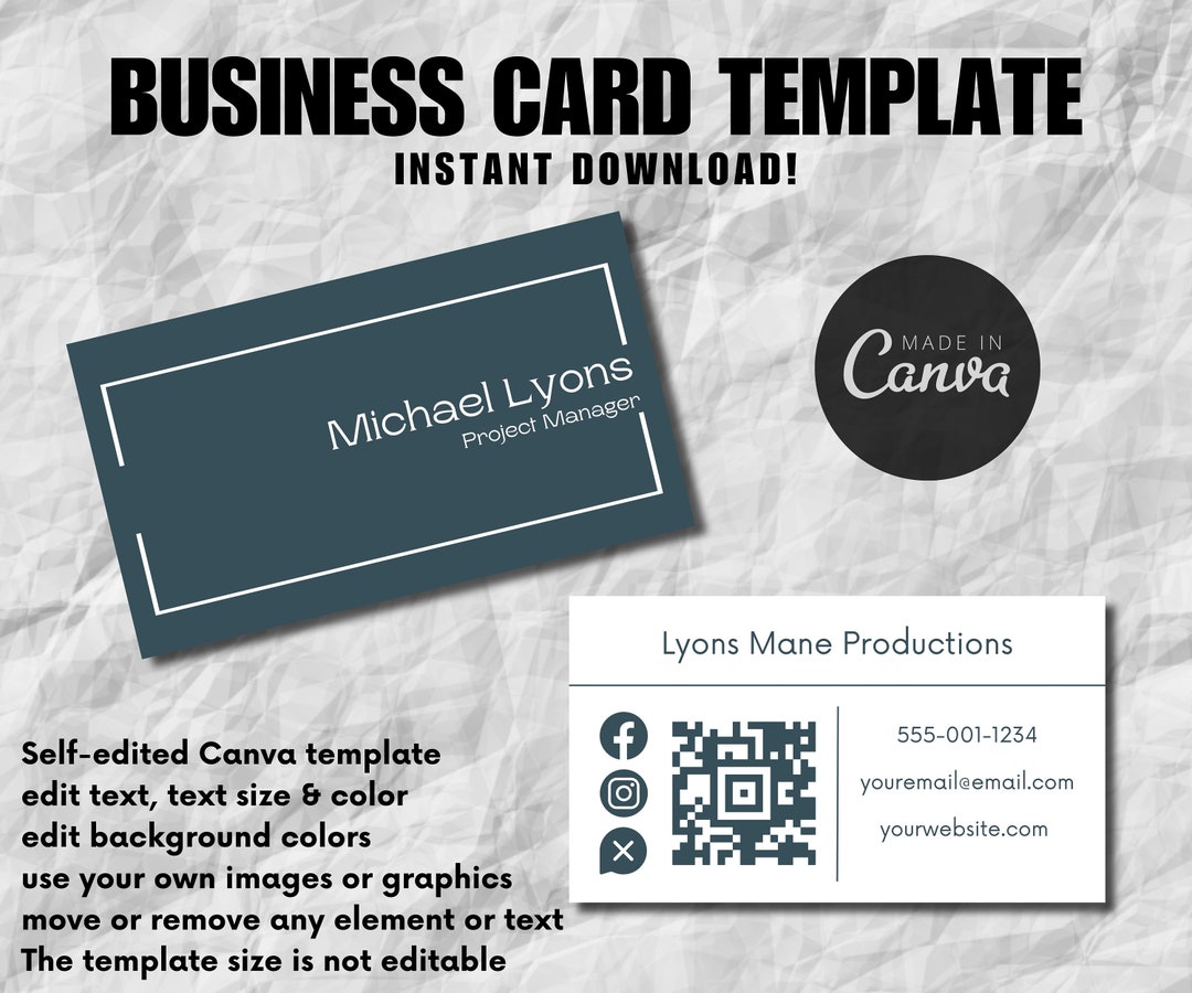 Business Card Template INSTANT DOWNLOAD Printable Business Card ...