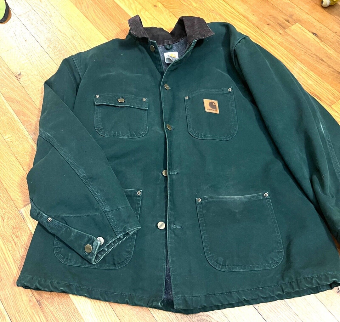 Vintage Carhartt Canvas Blanket Lined Chore Jacket Coat Green CO2 SPC Rare Szl - Etsy