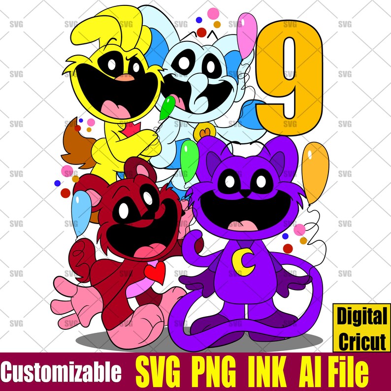 Happy 9th Birthday Catnap SVG, Dogday,humanized Bubba, Kickinchickn ...