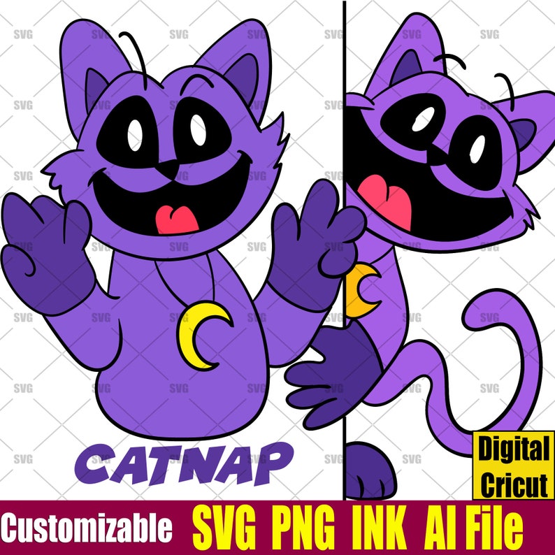 Smiling Critters Catnap SVG ink PNG Coloring Page Digital Sticker ...