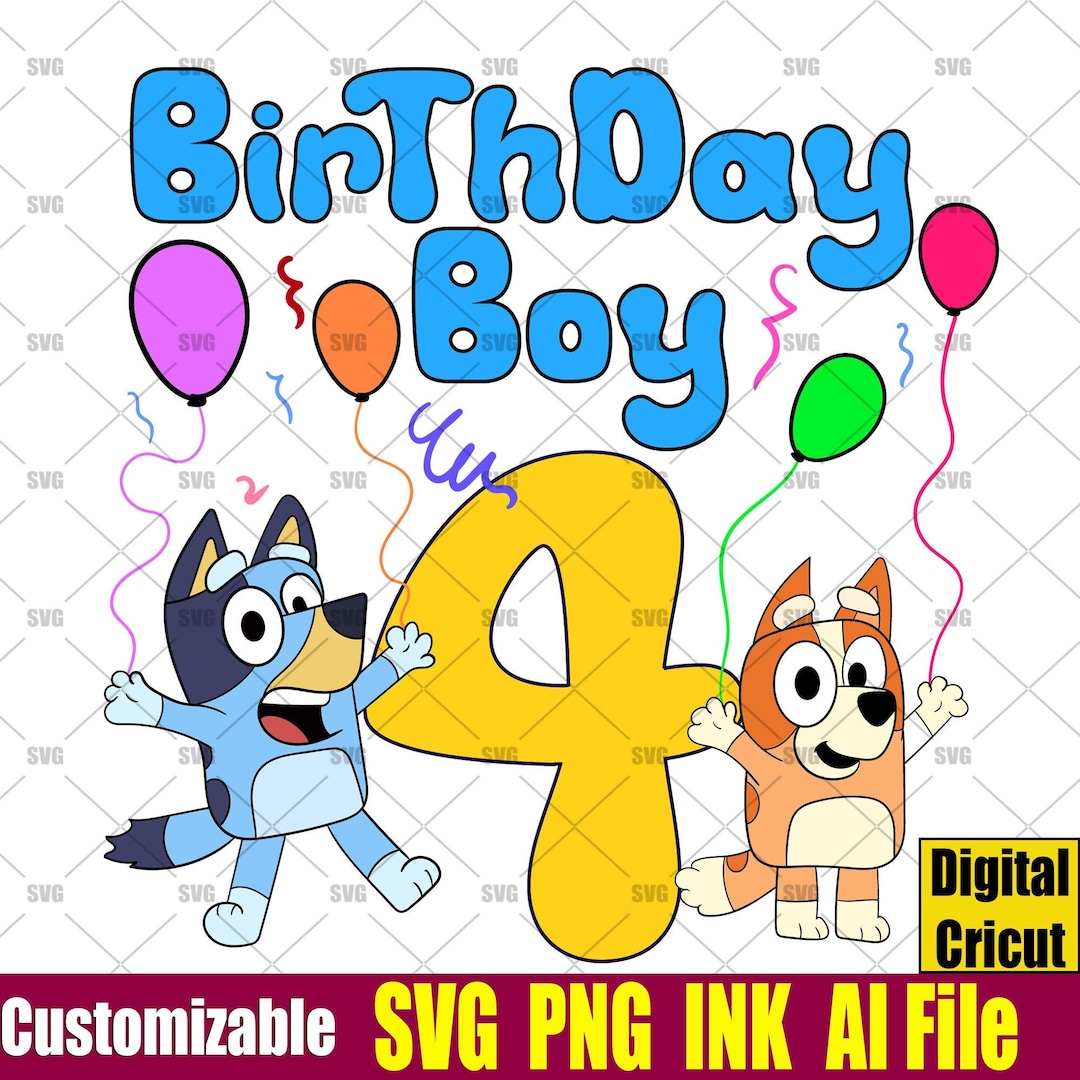 Customizable Bluey Birthday T-shirt SVG, Png, Ink, Happy Birthday Bluey ...