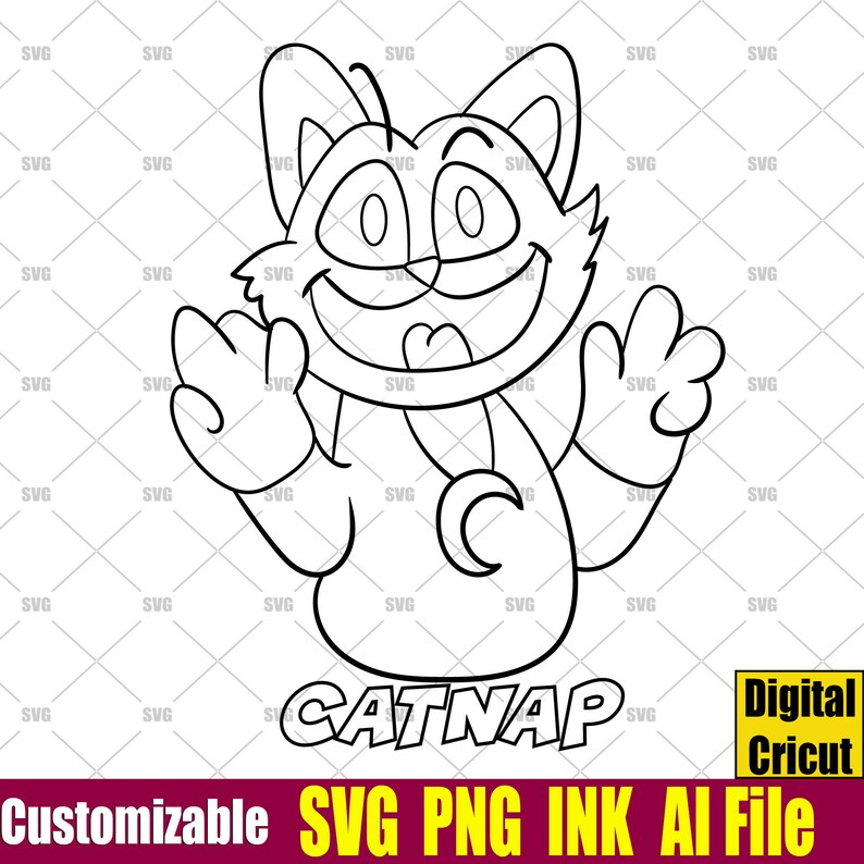 Smiling Critters Catnap SVG ink PNG Coloring Page Digital Sticker ...