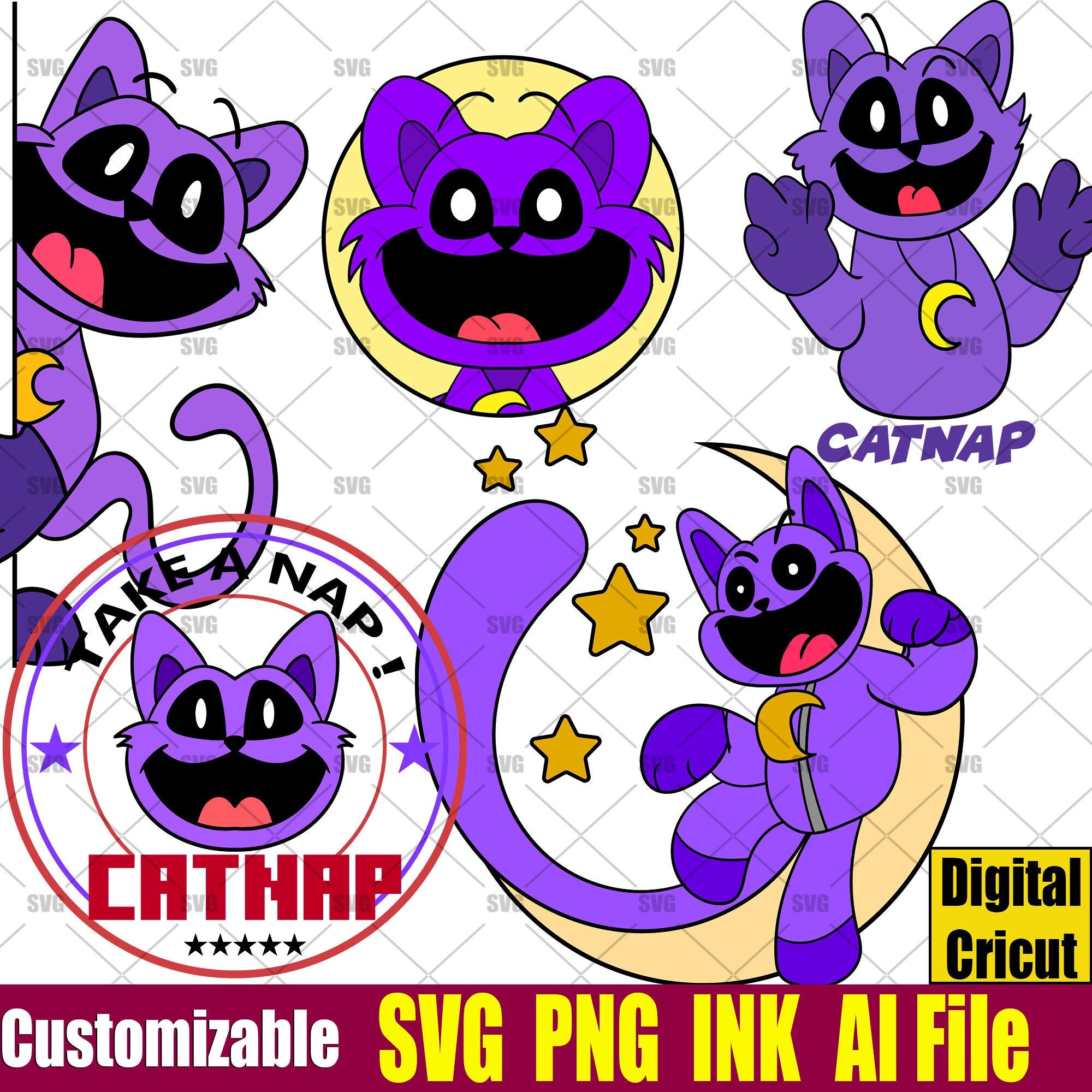 Smiling Critters Catnap , Catnap Sticker Png, Catnap SVG T-shirt ...
