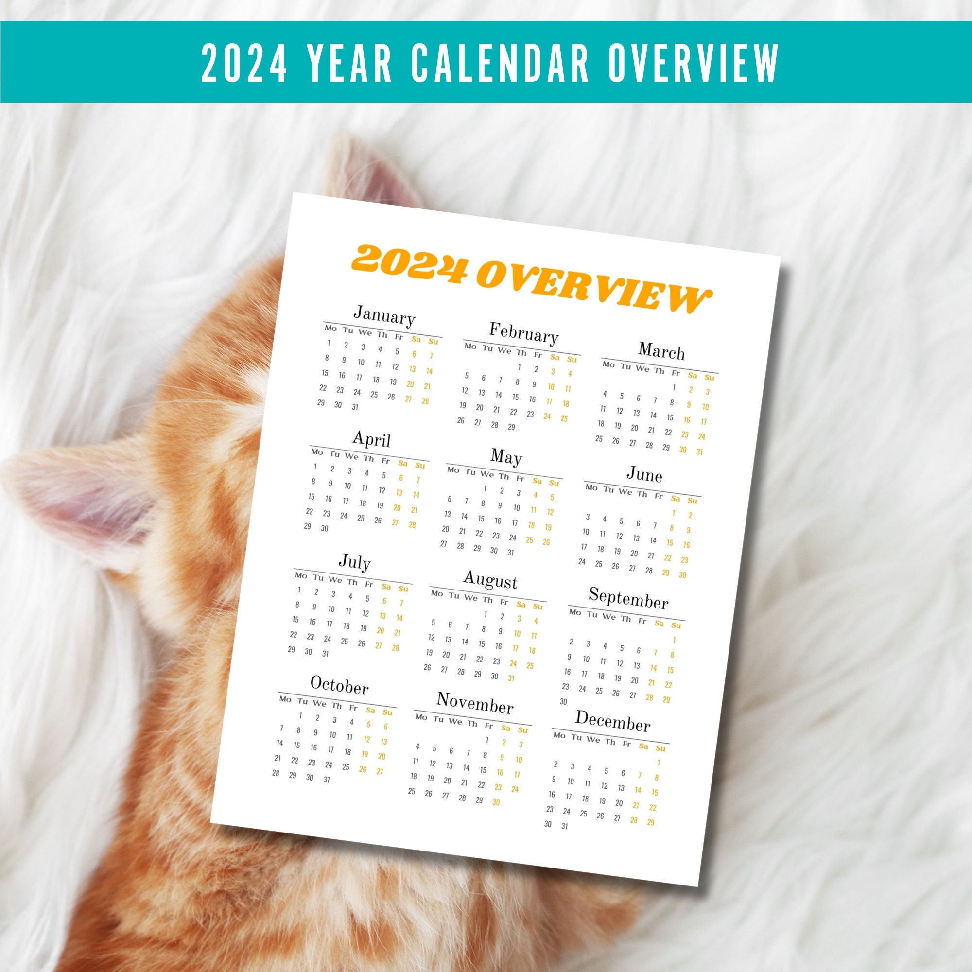 Customizable PLR Cat Calendar 2024 & Done for You Templates Printable ...
