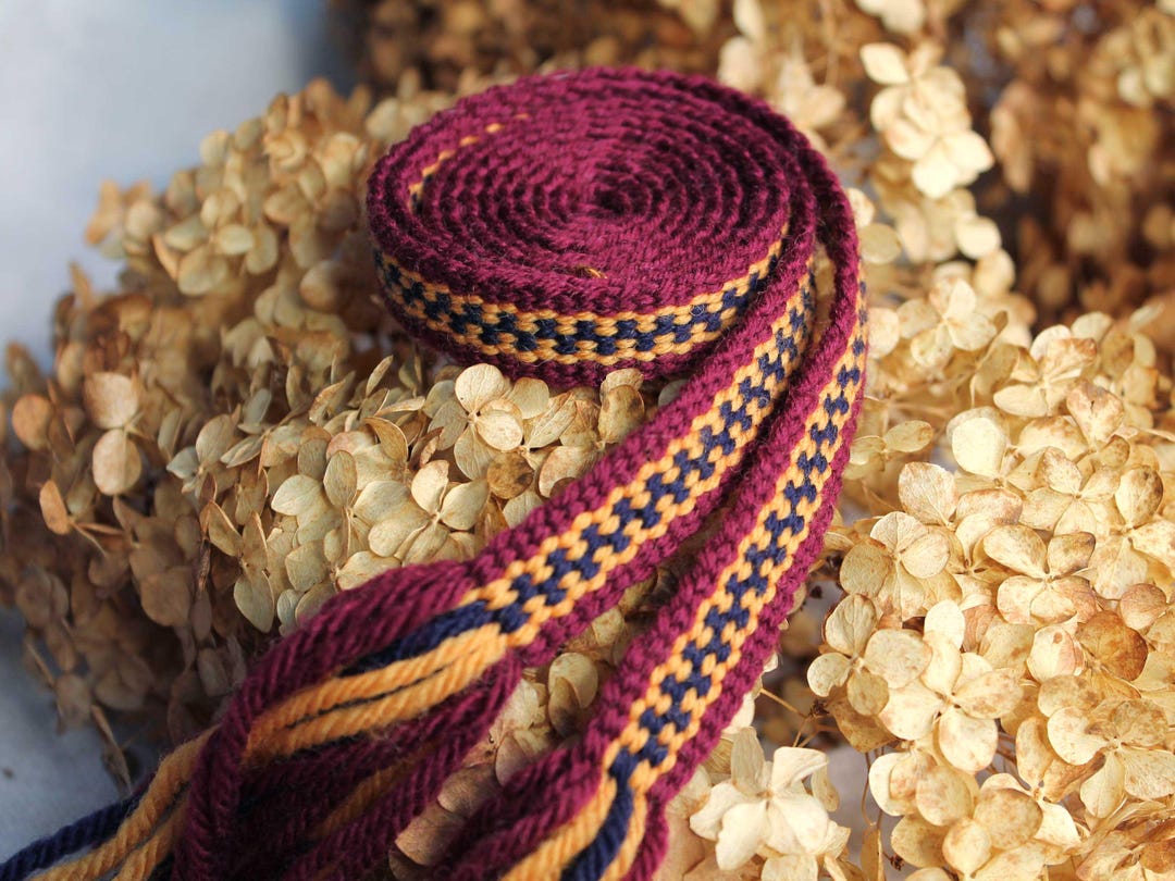 Burgundy-navy Simple Handwoven Belt - Merino Wool. Tabby Weaving on ...