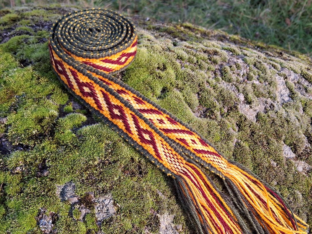 Handwoven Woolen Belt With Medieval Pattern From Birka. Color Yellow ...