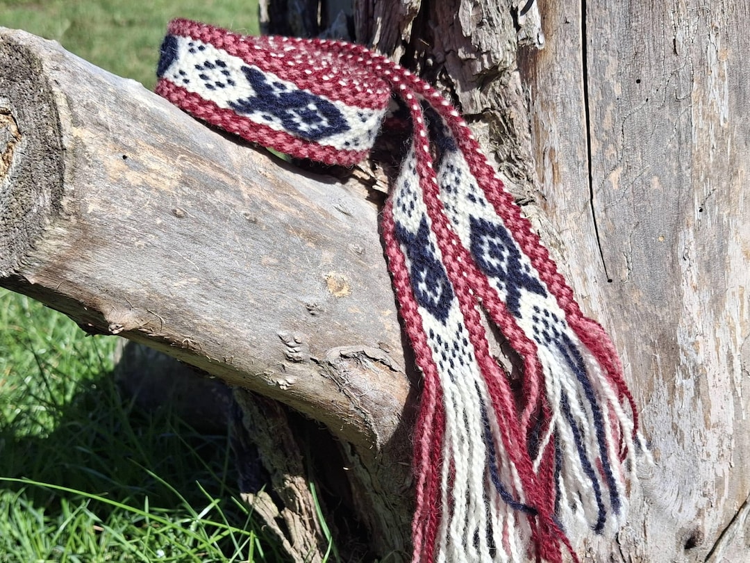 Handwoven Woolen Belt With "fish" Pattern. Cherry and Blueberry Colors ...