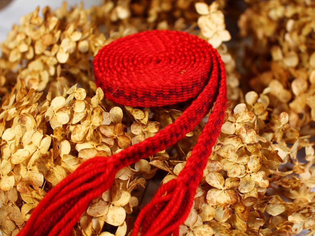 Red Narrow and Simple Handwoven Belt - Merino Wool. Tabby Weaving on ...