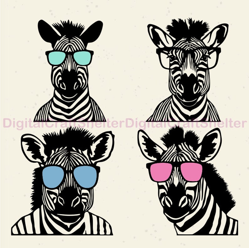 Zebras Svg, Zebras in Glasses Dxf, Safari Clipart, Dxf for Plasma, Wild ...